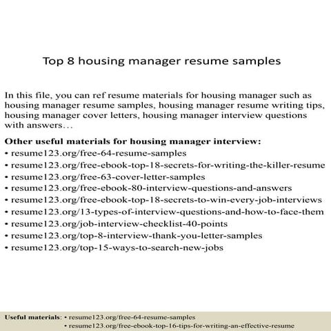 Top 8 housing manager resume samples | PPTX | Resume Writing and Advice ...