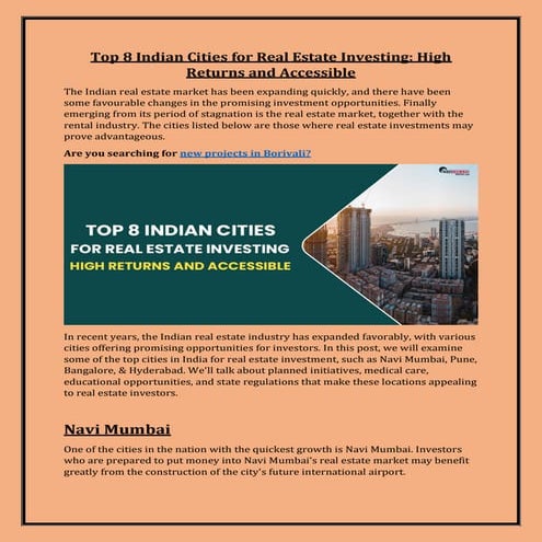 Top 8 Indian Cities for Real Estate Investing- High Returns and ...