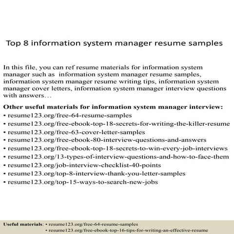 Top 8 information system manager resume samples | PDF