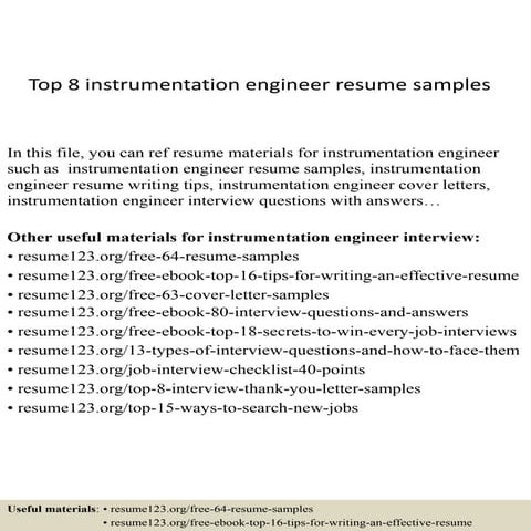 Top 8 instrumentation engineer resume samples | PPTX