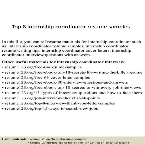 Top 8 internship coordinator resume samples | PPTX
