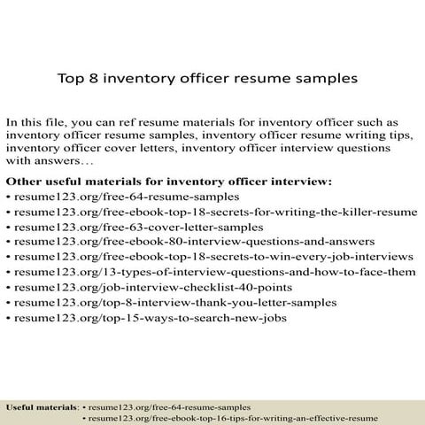 Top 8 inventory officer resume samples | PPTX