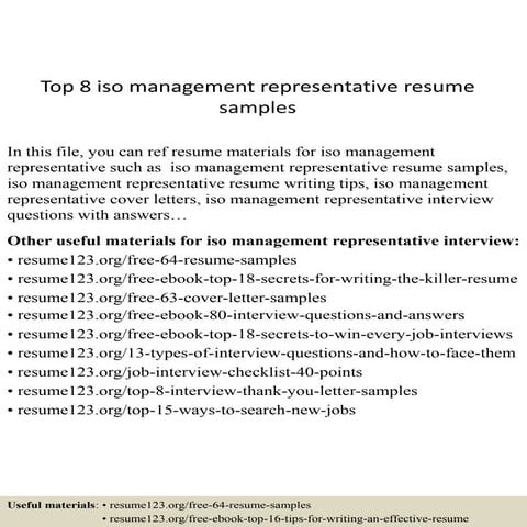 Top 8 iso management representative resume samples | PPTX