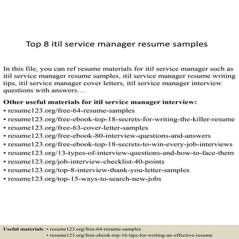 Top 8 itil service manager resume samples | PPTX