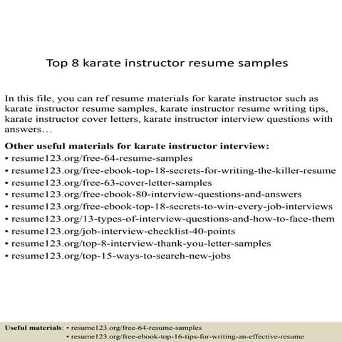 Top 8 karate instructor resume samples | PPTX