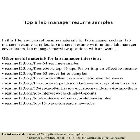 Top 8 lab manager resume samples | PPTX