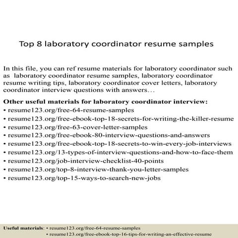 Top 8 laboratory coordinator resume samples | PPTX