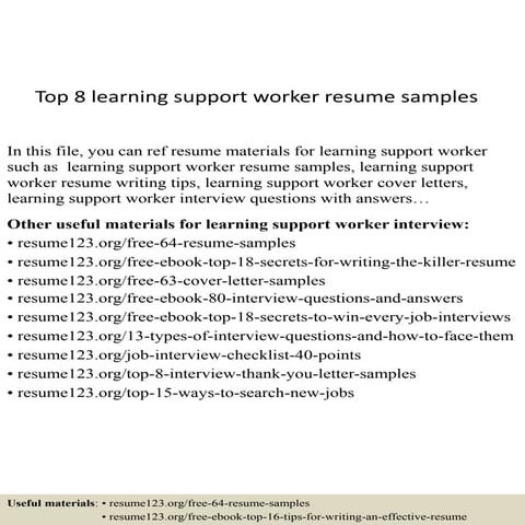 Top 8 learning support worker resume samples | PDF