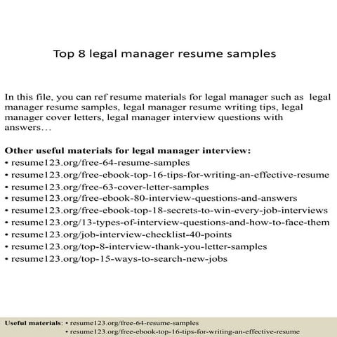 Top 8 legal manager resume samples | PPTX