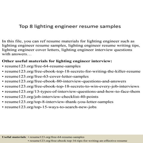 Top 8 lighting engineer resume samples | PPTX