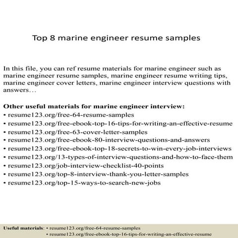 Top 8 marine engineer resume samples | PPTX