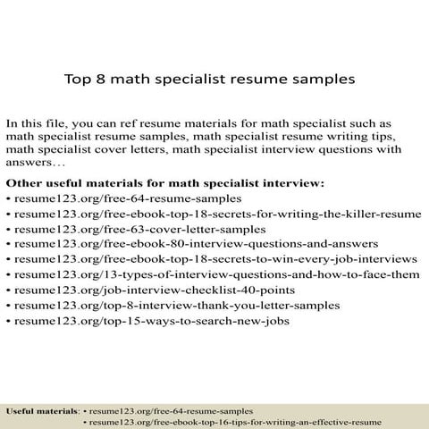 Top 8 math specialist resume samples | PDF