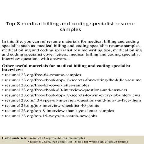 Top 8 medical billing and coding specialist resume samples | PPTX ...