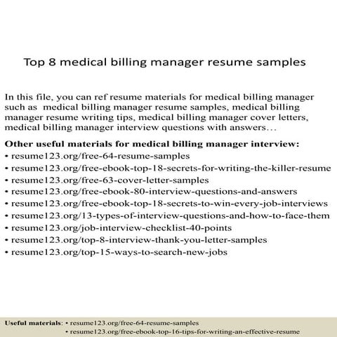 Top 8 medical billing manager resume samples | PDF