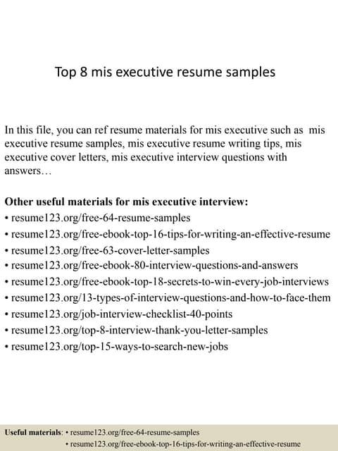 Resume for MIS Executive | DOC | Business Accounting & Finance | Business