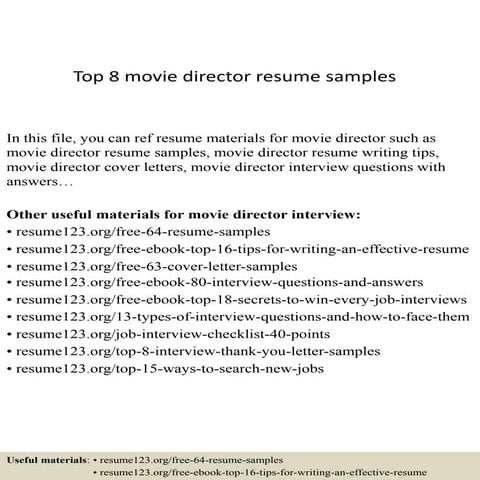 Top 8 film director resume samples | PPTX