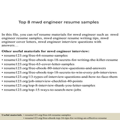 Top 8 mwd engineer resume samples | PPTX