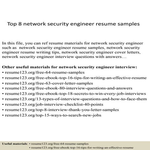 Top 8 network security engineer resume samples | PPTX