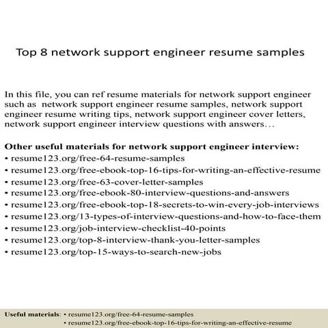 Top 8 network support engineer resume samples | PPTX | Resume Writing ...
