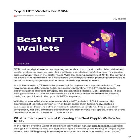 Importance of Choosing the Best Crypto Wallets for NFTs | PDF