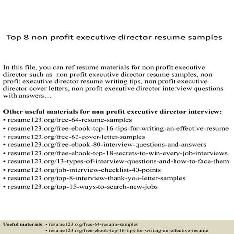 Top 8 non profit executive director resume samples | PPTX