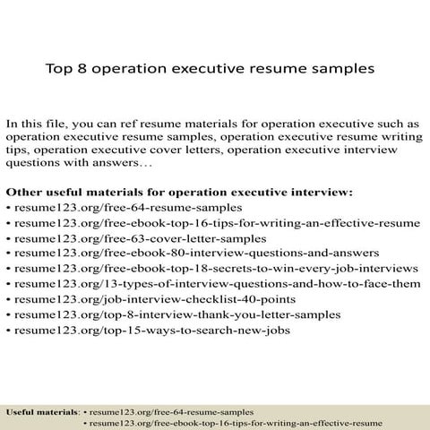 Top 8 operation executive resume samples | PPTX