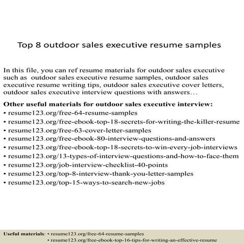 Top 8 outdoor sales executive resume samples | PPTX | Resume Writing ...
