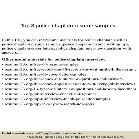 Top 8 police chaplain resume samples | PDF