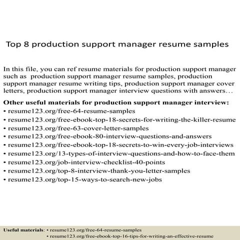 Top 8 production support manager resume samples | PDF