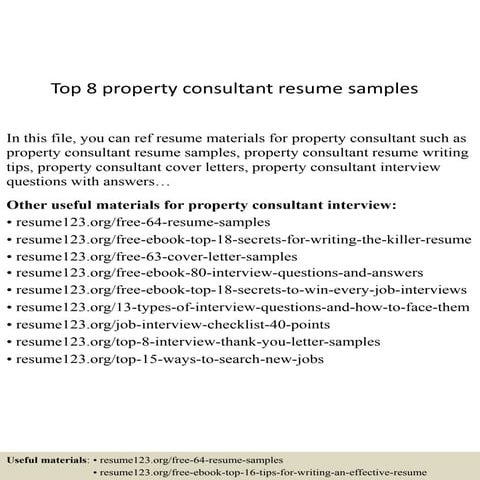 Top 8 property consultant resume samples | PPTX