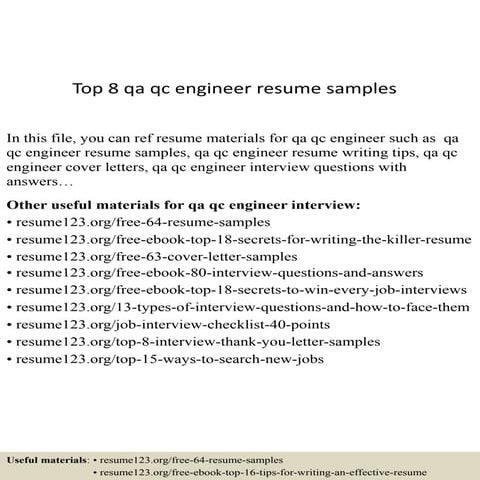 Top 8 qa qc engineer resume samples | PPTX | Resume Writing and Advice ...