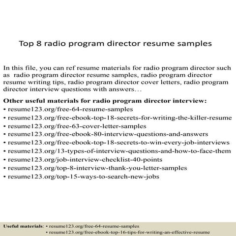 Top 8 radio program director resume samples | PPTX
