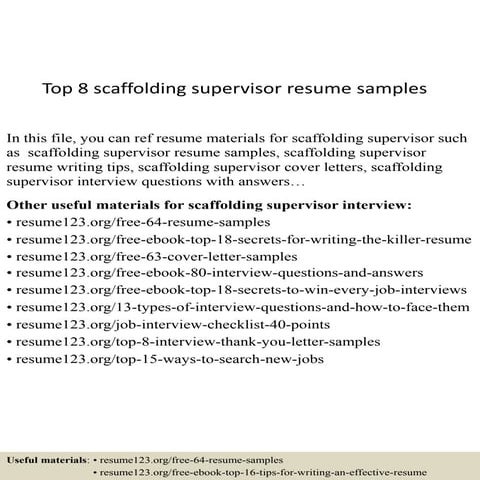 Top 8 scaffolding supervisor resume samples | PPTX