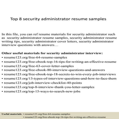 Top 8 security administrator resume samples | PPTX | Resume Writing and ...