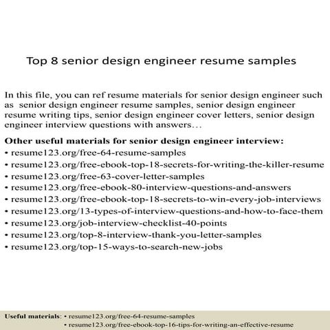 Top 8 senior design engineer resume samples | PPTX