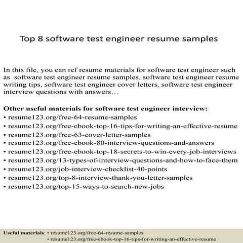 Top 8 software test engineer resume samples | PPTX | Resume Writing and ...