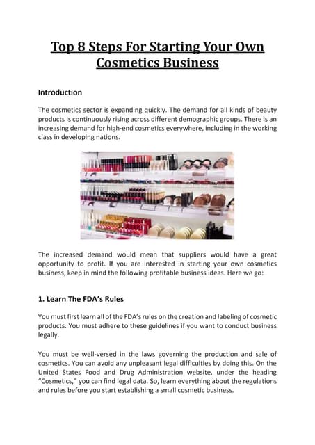Top 8 Steps For Starting Your Own Cosmetics Business.docx Top 8 Steps For Starting Your Own Cosmetics Business.docx