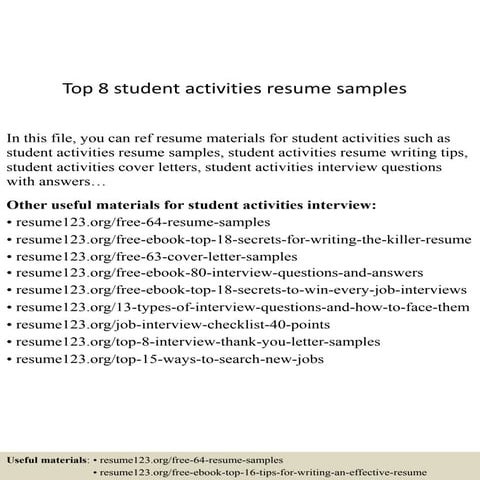 Top 8 student activities resume samples | PDF