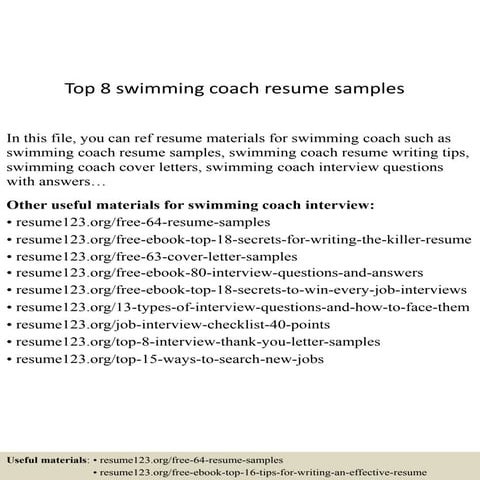 Top 8 swimming coach resume samples | PPTX