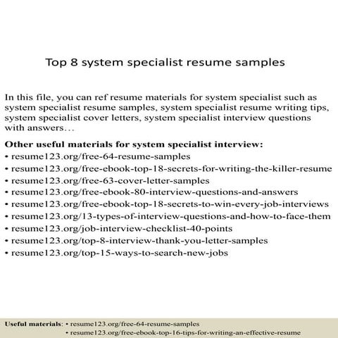 Top 8 systems support analyst resume samples | PPTX
