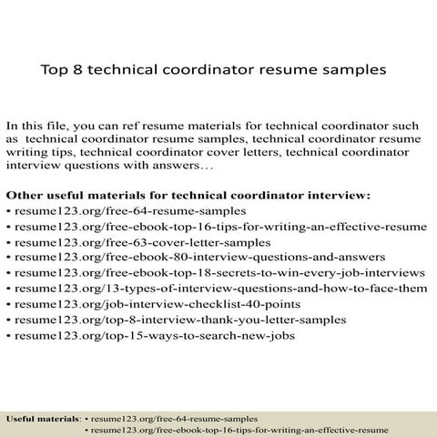 Top 8 technical coordinator resume samples | PPTX