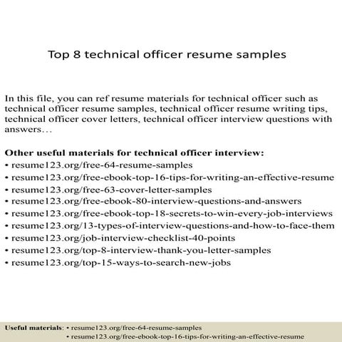 Top 8 technical officer resume samples | PPTX