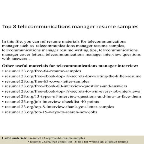 Top 8 telecommunications manager resume samples | PDF