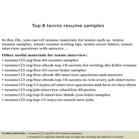 Top 8 tennis resume samples | PDF