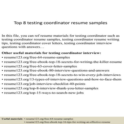 Top 8 testing coordinator resume samples | PDF