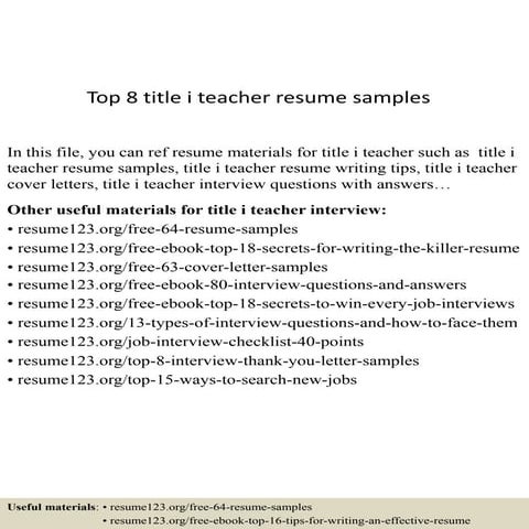 Top 8 title i teacher resume samples | PPTX