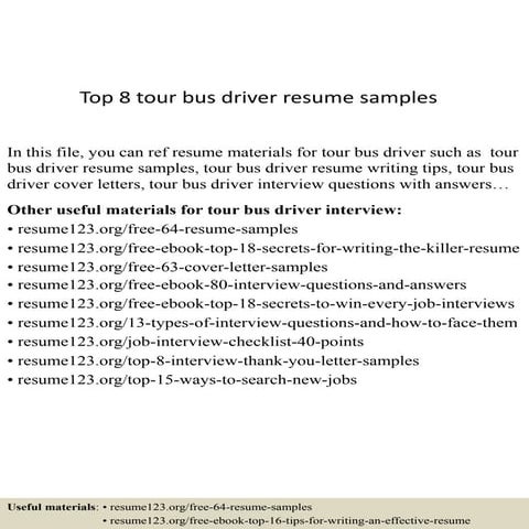 Top 8 tour bus driver resume samples | PPTX
