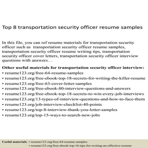 Top 8 transportation security officer resume samples | PPTX | Resume ...
