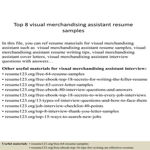 Top 8 textile merchandiser resume samples | PPTX