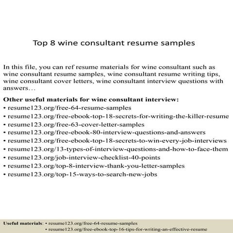 Top 8 wine consultant resume samples | PPTX